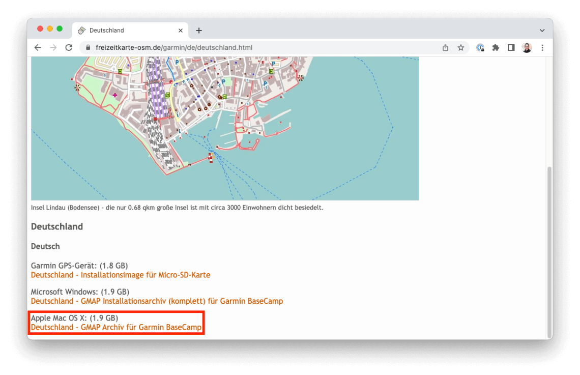 OSM Karten in Basecamp installieren - Apple Mac OS