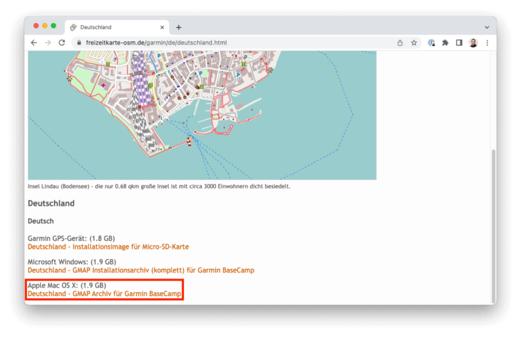 OSM Karten in Basecamp installieren - Apple Mac OS