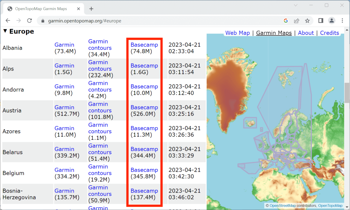 OSM Karten in Basecamp am PC installieren
