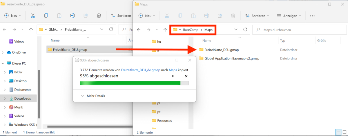 OSM Karten in Basecamp am PC installieren